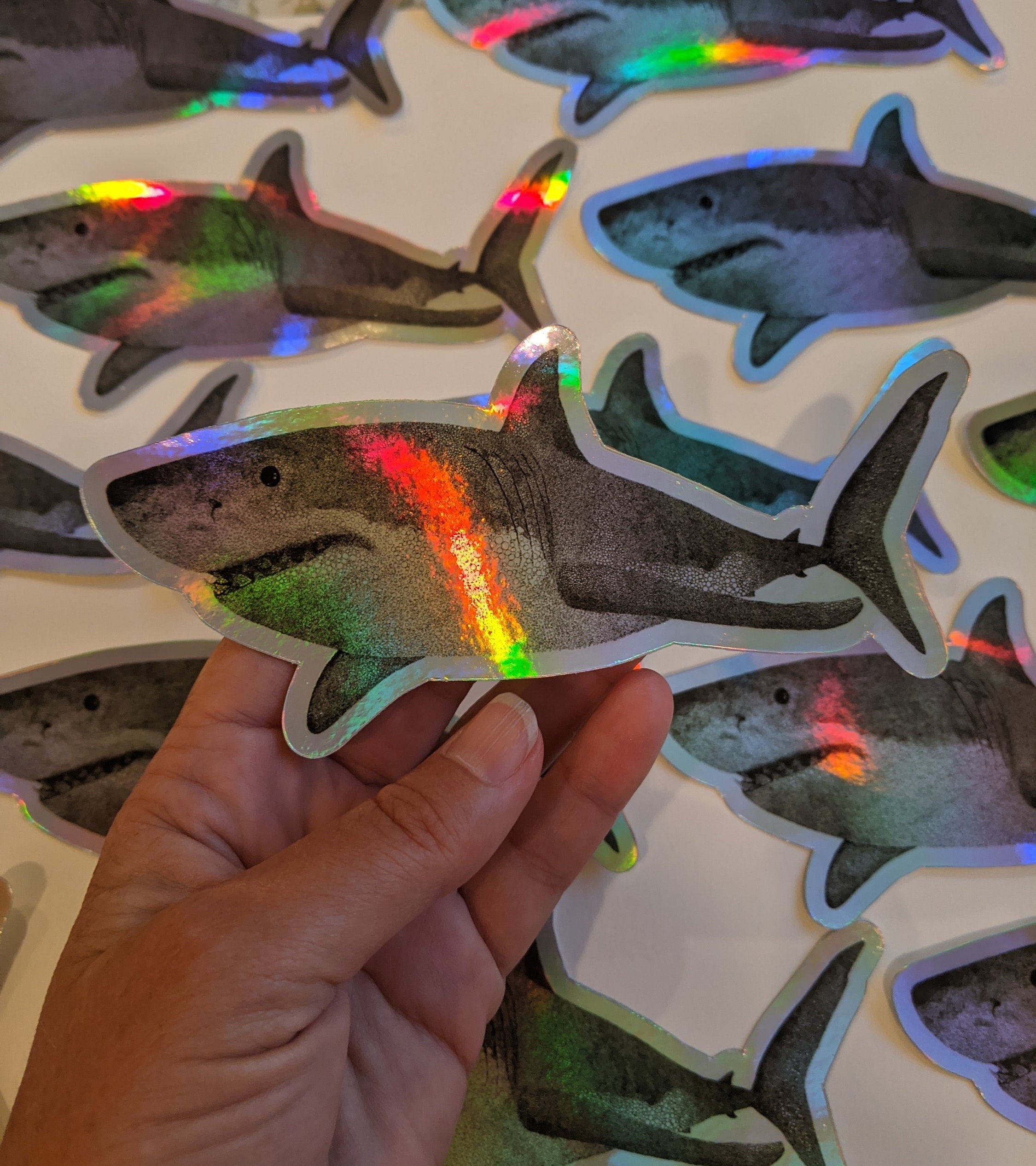 Holographic Great White Shark Sticker - Great White Shark Decal - Grea ...